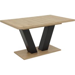 S&auml;ulen-Esstisch Hela "HAMM", schwarz (artisan eiche, schwarz, artisan eiche, schwarz, artisan eiche, schwarz), B:140cm H:76cm T:90cm, Tische, ausziehbar,ABS-Kante,Melamin,Synchronauszug,S&auml;ule,Bodenplatte