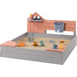 Sandkasten Muddy Buddy "Sandkasten Cozy House", warmgrau, puderrosa, Sandk&auml;sten, Kinder, B/H/L: 100cm x 60cm x 100cm, Massivholz, B:100cm H:60cm L:100cm