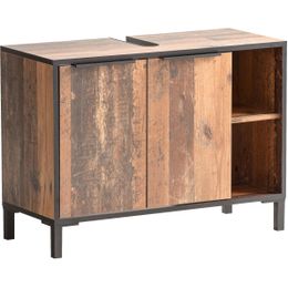 Waschbeckenunterschrank Schildmeyer "Jaap, 79 cm", braun (old style schwarz), B:79,8cm H:49,3cm T:33cm, FSC-zertifizierter Holzwerkstoff, Schr&auml;nke, Waschbeckenunterschrank, Im Old Style Dark Dekor, mit Softclose-Scharnieren