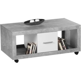 Couchtisch Stolkom "Stone rollbar mit Schubk&auml;sten, Beton wei&szlig;, BxHxT 115x50x60 cm", schwarz (beton, wei&szlig; dekor, schwarz, beton dekor), H:50cm, Tische, Couchtisch, Rollbar, 2 Schubk&auml;sten, 2 offene F&auml;cher, Beton Dekor-Wei&szlig;