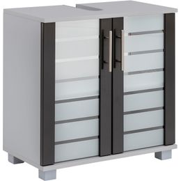 Waschbeckenunterschrank Schildmeyer "Nikosia", grau (silberfarben, anthrazit), B:60cm H:63,5cm T:32,5cm, Schr&auml;nke, Waschbeckenunterschrank, H&ouml;he 64 cm, mit Glast&uuml;ren, hochwertige MDF-Fronten, Metallgriffe