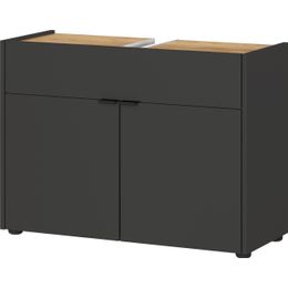 Waschbeckenunterschrank Germania "Ameca", grau (graphit, navarra, eiche, nachbildung), B:80cm H:60cm T:34cm, Holzwerkstoff, Schr&auml;nke, Waschbeckenunterschrank, Waschbeckenunterschrank mit einer Klappe und zwei T&uuml;ren