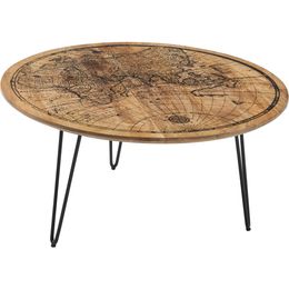 Couchtisch Stolkom "Napcoa", braun (braun, schwarz, mango), H:46cm, Tische, Couchtisch, mit Weltkarte Aufdruck, Tisch in Massivholz Mango