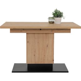 S&auml;ulen-Esstisch Hela "Lorena T", schwarz (artisan eiche, schwarz, artisan eiche, schwarz, artisan eiche), B:120cm H:76cm T:80cm, Tische, ausziehbar 120-180 cm