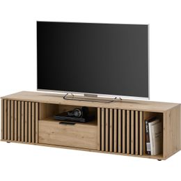 TV-Schrank Stolkom "Chiara", artisan eiche dekor, schwarz, B:150cm H:40cm T:40cm, Holzwerkstoff, Schr&auml;nke, 2 T&uuml;ren und 2 offene F&auml;cher und 1 Schubkasten