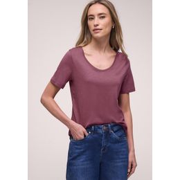 T-Shirt Street One, Damen, Gr. 38, schwarz clouded blush, Web, 50% Baumwolle, 50% Modal, unifarben, normal normal, V-Ausschnitt, abgesteppt, Shirts T-Shirt, mit abgerundetem V-Ausschnitt