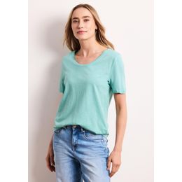 T-Shirt Street One, Damen, Gr. 34, misty mint, Web, 50% Baumwolle, 50% Modal, unifarben, normal normal, V-Ausschnitt, abgesteppt, Shirts T-Shirt, mit abgerundetem V-Ausschnitt