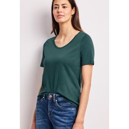 V-Shirt Street One, Damen, Gr. 34, mediterra gr&uuml;n, Web, 50% Baumwolle, 50% Modal, unifarben, gerade normal, V-Ausschnitt, B&uuml;ndchen, Shirts, mit abgerundetem V-Ausschnitt, Topseller