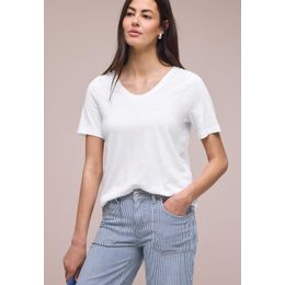 T-Shirt Street One, Damen, Gr. 34, wei&szlig;, Web, 50% Baumwolle, 50% Modal, unifarben, normal normal, V-Ausschnitt, abgesteppt, Shirts T-Shirt, mit abgerundetem V-Ausschnitt