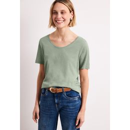 T-Shirt Street One, Damen, Gr. 34, mint leaf, Web, 50% Baumwolle, 50% Modal, unifarben, normal normal, V-Ausschnitt, abgesteppt, Shirts T-Shirt, mit abgerundetem V-Ausschnitt