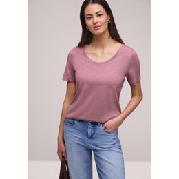 T-Shirt Street One, Damen, Gr. 36, clouded blush, Web, 50% Baumwolle, 50% Modal, unifarben, normal normal, V-Ausschnitt, abgesteppt, Shirts T-Shirt, mit abgerundetem V-Ausschnitt