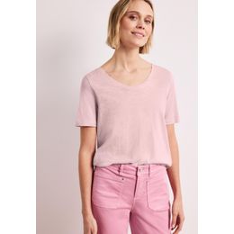 T-Shirt Street One, Damen, Gr. 34, minimal rose, Web, 50% Baumwolle, 50% Modal, unifarben, normal normal, V-Ausschnitt, abgesteppt, Shirts T-Shirt, mit abgerundetem V-Ausschnitt