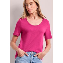 T-Shirt Street One, Damen, Gr. 34, magenta dream, Web, 50% Baumwolle, 50% Modal, unifarben, normal normal, V-Ausschnitt, abgesteppt, Shirts T-Shirt, mit abgerundetem V-Ausschnitt