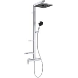 Ideal Standard Duschsystem CeraflowAlu+ mit Brausearm. 2 Ablagen, 2-fach-Handbrause und eckiger 2-fa BE204SI