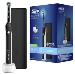 Braun Oral-B Clean & Protect Zahnb&uuml;rste (3D-Technologie, visuelle Andruckkontrolle, 2 Putzprogramme: T&auml;gliche Reinigung und Sensitiv, bis zu 2 Wochen Akku-Laufzeit, integrierter 2-Minuten-Timer, Handst&uuml;ck mit Ladestation, 1 Aufsteckb&uuml;rste, 1 Reise-Etui, made in