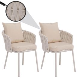 2er-Set Aluminium-Esszimmerstuhl MCW-P89, Indoor Stuhl Armlehne, Stoff/Textil (180 g/m&sup2;) Seilgeflecht Rope ~ creme