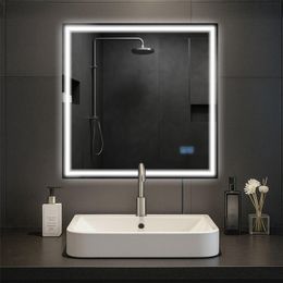 CLP Badspiegel Jaffrey mit Beleuchtung, Bluetooth-Lautsprecher, Anti-Beschlag, Wandspiegel Quer- und Hochformat, LED dimmbar, 3 Licht-Modi