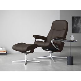 Relaxsessel stressless "Consul", braun (braun batick), B:78cm H:97cm T:70cm, Leder BATICK: BATICK ist ein leicht korrigiertes, durchgef&auml;rbtes und genarbtes M&ouml;belleder, bei dem die meisten Unebenheiten und Spuren in der Regel entfernt wurden., Sessel, Relaxsessel, mit Cross Base, Gr&ouml;&szlig;e S, M & L, Holzakzent Braun