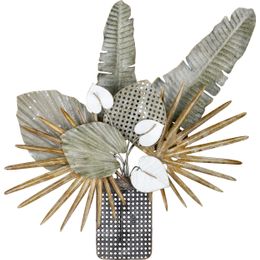 Wanddekoobjekt Gilde "Wandrelief Vase Aruba", gr&uuml;n, B:67cm H:73cm T:8cm, Metall, Wanddekoobjekte