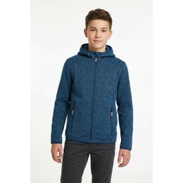 Strickfleecejacke CMP "KID JACKET FIX HOOD", Jungen, Gr. 140, petroleum, li, Strick, Obermaterial: 100% Polyester, hoch geschlossener Ausschnitt, eingefasste Kante, Jacken, &Uuml;bergangsjacke f&uuml;r Kinder und Jugendliche