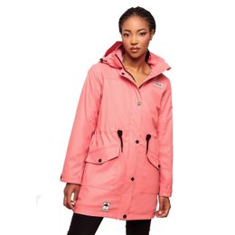 Outdoorjacke Navahoo "Deike", Damen, Gr. S (36), rot (coral), Oberstoff: 50% Polyurethan, 50% Polyester. Futter: 100% Polyester. &Auml;rmelfutter: 100% Polyester, tailliert Po-bedeckend, &Auml;rmel ohne &Auml;rmelschlitz normaler Saum mit Druckknopf, Jacken Outdoorjacke, modischer Damen Outdoor Regenmantel