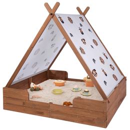 Sandkasten Muddy Buddy "Safari Seeker", braun, Sandk&auml;sten, Kinder, B/H/L: 120cm x 140cm x 140cm, Massivholz, mit Zelt, kakaobraun, B:120cm H:140cm L:140cm