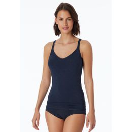 Spaghettitop Schiesser "Personal Fit", Damen, Gr. L, blau (nachtblau), Single Jersey, Obermaterial: 55% Viskose, 25% Polyester, 20% Elasthan, figurbetont h&uuml;ftbedeckend, V-Ausschnitt, Tops, V-Ausschnitt, atmungsaktiv, schmale Tr&auml;ger