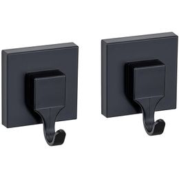 Wandhaken Wenko "Vacuum-Loc Modell Quadro", schwarz, B:6cm H:7cm L:5cm, ABS-Kunststoff, Haken, Wandhaken, aus Kunststoff f&uuml;r Handt&uuml;cher, Befestigen ohne Bohren