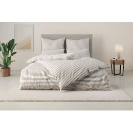 Bettw&auml;sche "Linnea", beige, B/L: 135cm x 200cm, 1 Stk., 1 Stk., Renforc&eacute;, B/L: 40cm x 80cm, 2, Renforc&eacute;, Obermaterial: 100% Baumwolle, LeGer Home by Lena Gercke, Bettw&auml;sche, Bettw&auml;sche, aus 100% Baumwolle, Streifendesign