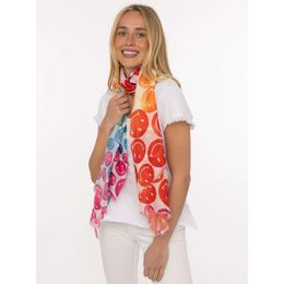 Schal Zwillingsherz "Smiles", Damen, bunt (multi), Web, Materialmix, Modet&uuml;cher Schal, farbenfroh, fr&ouml;hliches Smiley-Muster, Fransenabschluss