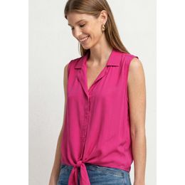 Blusentop Street One, Damen, Gr. 38, magenta dream, Stoff, 100% Viskose, unifarben, normal normal, V-Ausschnitt, abgesteppt, Blusen Blusentop, mit Knotendetail am Saum