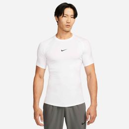 Trainingsshirt Nike "M NP DF TIGHT TOP SS", Herren, Gr. L, wei&szlig;, schwarz, Obermaterial: 90% Polyester, 10% Elasthan, normal, Shirts, eng anliegender Schnitt, atmungsaktiv, schnell trocknend, elastisch