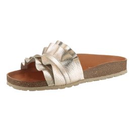 Pantolette VERBENAS "Rocio Roda", Damen, Gr. 42, gold (goldfarben), Leder, gl&auml;nzend, Schuhe Pantolette, Sommerschuh, Strandschuh, Flat mit vorgeformten Fu&szlig;bett