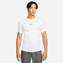 Trainingsshirt Nike "M NP DF TIGHT TOP SS", Jungen, Gr. S, wei&szlig;, schwarz, Obermaterial: 90% Polyester, 10% Elasthan, normal, Shirts, eng anliegender Schnitt, atmungsaktiv, schnell trocknend, elastisch