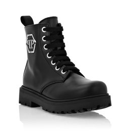 Schn&uuml;rstiefelette Philipp Plein "Hexagon", Jungen, Gr. 24, Normalschaft, 02, schwarz, Schuhe Schn&uuml;rstiefelette