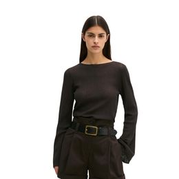 Marc O'Polo Strickpullover MARC O'POLO "aus edlem Viskose-Leinen-Mix", Damen, Gr. L, burnt coffee, Obermaterial: 73% Viskose, 14% Polyester, 13% Leinen, unifarben, U-Boot-Ausschnitt, Pullover Strickpullover
