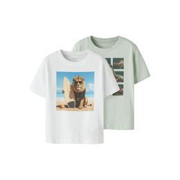 T-Shirt name it "NMMVOTO 2P SS NREG TOP", M&auml;dchen, Gr. 104, wei&szlig; (pale aqua pack:hellwei&szlig;), Jersey, Obermaterial: 100% Baumwolle, bedruckt, regular fit normal, Rundhals, Shirts T-Shirt, Baumwolle, regular fit