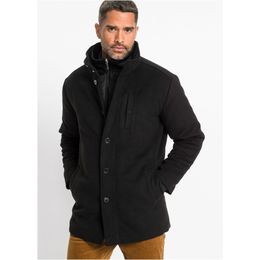 bonprix Winterjacke mit Windfang in Wolloptik, schwarz, Gr.50, Sportive Langjacke in aufw&auml;ndiger Verarbeitung