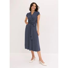 bonprix Midikleid aus Viksose-Mix, blau, Gr.52/54 (XXL), Sch&ouml;nes Jerseykleid mit Wickeloptik, besitzt ein Bindeband um die Taille., aus Viskose