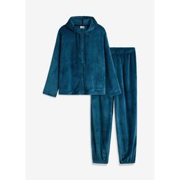 bonprix Weit geschnittener Loungewear Hausanzug aus Kuschelfleece, petrol, Gr.48/50 (XL), Gem&uuml;tlicher Loungewear Hausanzug mit dekorativen Streifen, aus Fleece