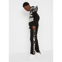 bonprix Jogginganzug aus reiner Bio-Baumwolle (2-tlg.Set), schwarz, Gr.128/134, L&auml;ssiges Jungen Set mit Camouflage-Print, aus 100% Baumwolle
