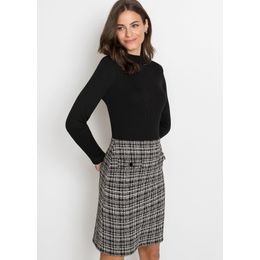 bonprix Minikleid aus flie&szlig;endem Viskose-Mix, schwarz, Gr.52/54 (XXL), Modernes Kleid mit farblich abgesetztem Rockteil, aus Viskose