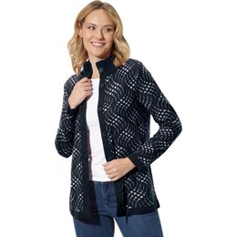 Damen Jacquardstrickjacke mit zweifarbigem Muster marine-ecru-gemustert, Gr&ouml;&szlig;e 38