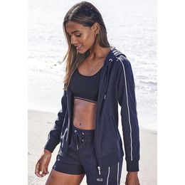H.I.S. H.I.S Kapuzensweatjacke blau Gr. 36/38 f&uuml;r Damen. Ohne Ausschnitt und Rei&szlig;verschluss, Kordel, Logostickerei, Piping, Logoschriftzug. Bequem. 