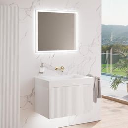 neoro n50 stripes Unterschrank B: 80 cm mit 1 Auszug, warmwei&szlig; profiliert, mit Spiegel, Waschtisch area, BN0158WM+BN0492BWM+BN0027MI,