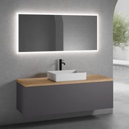 neoro n50 Unterschrank B: 160 cm mit 1 Auszug, Waschtisch B: 58 cm wei&szlig; matt, mit n30 Spiegel,, BN0065WM+BN0495GR+BN0405W1+BN0007MI,