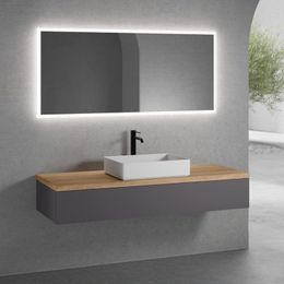neoro n50 Unterschrank B: 160 cm mit 1 Auszug, Waschtisch B: 58 cm wei&szlig; matt, mit n30 Spiegel,, BN0065WM+BN0493GR+BN0405W1+BN0007MI,