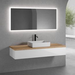 neoro n50 Unterschrank B: 160 cm mit 1 Auszug, Waschtisch B: 58 cm wei&szlig; matt, mit n30 Spiegel,, BN0065WM+BN0493WH+BN0405W1+BN0007MI,