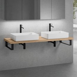 neoro n50 Massivholz-Konsolenplatte B: 160 cm, eiche mit 2 Waschtischen B: 58 cm wei&szlig; matt,, 2#BN0065WM+BN0405W1+2#BN000005+BN000002,