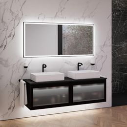 neoro n80 albus Unterschrank B: 160 cm mit 2 Ausz&uuml;gen, mit profilierter Glasfront, mit Spiegel, 2 Waschtische B: 58 cm,,